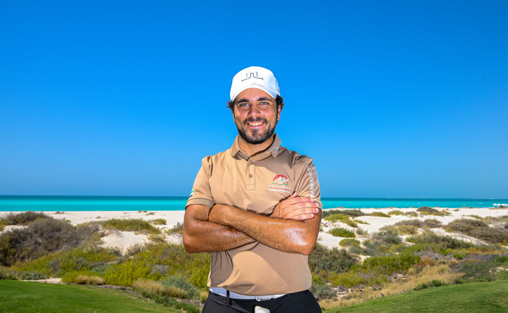 Ahmad Skaik preparing to battle the elements at Saadiyat Beach Golf Club